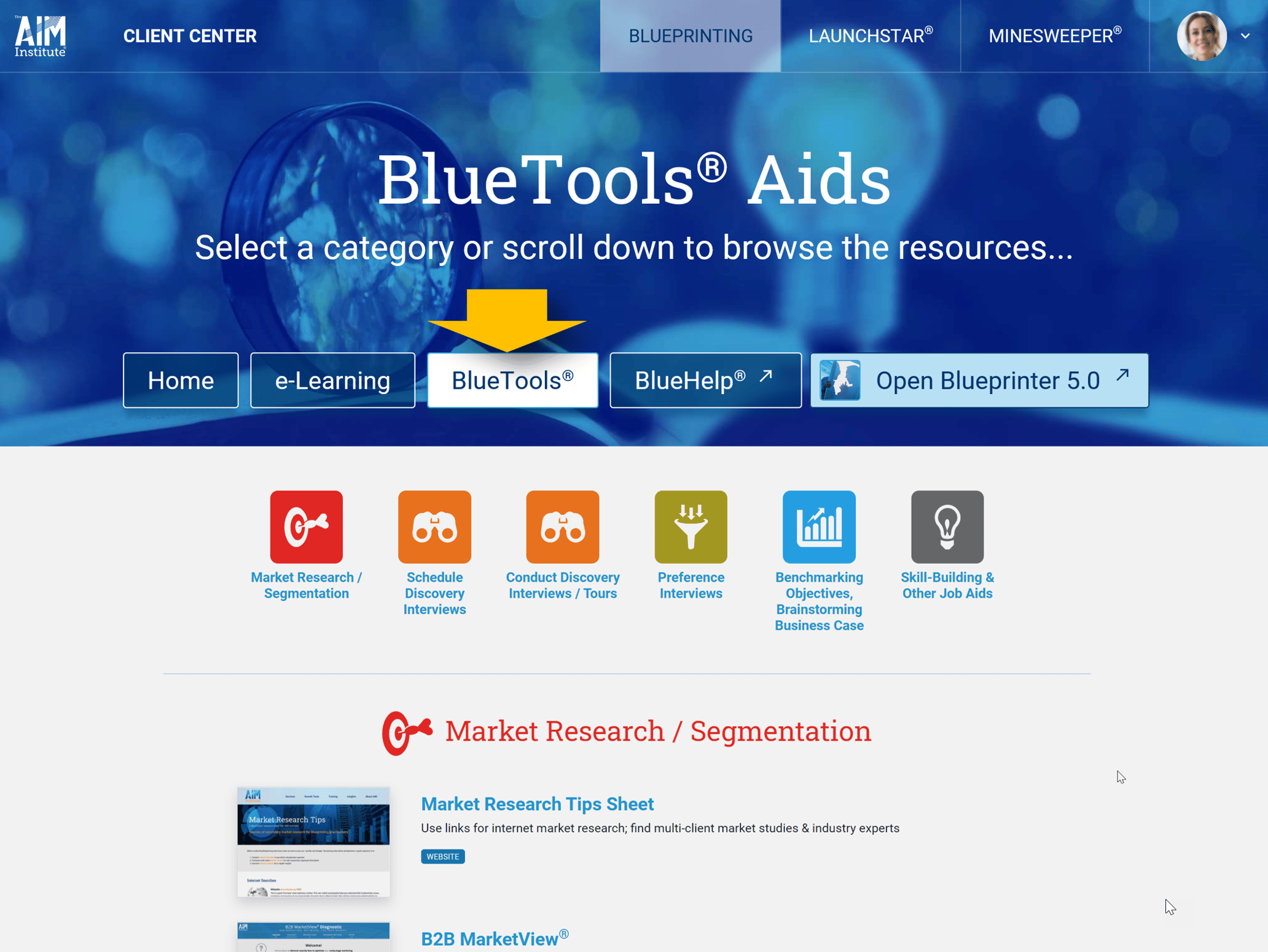 3. BlueTools Page of Blueprinting Center